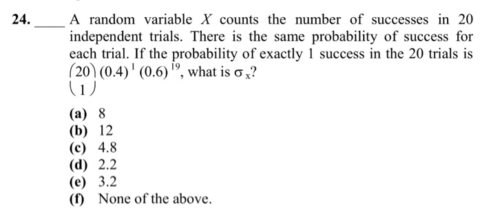 Solved A random variable X counts the number of successes in | Chegg.com