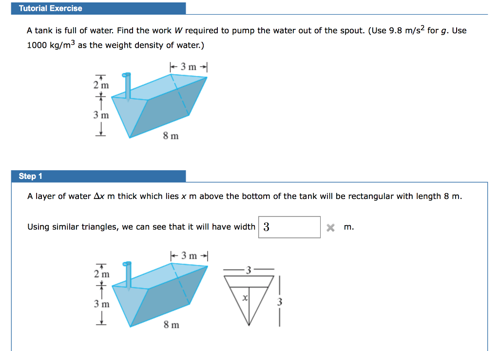 Solved Tutorial Exercise A tank is full of water. Find the | Chegg.com