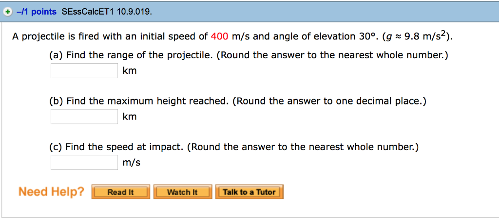 Solved A projectile is fired with an initial speed of 400 | Chegg.com