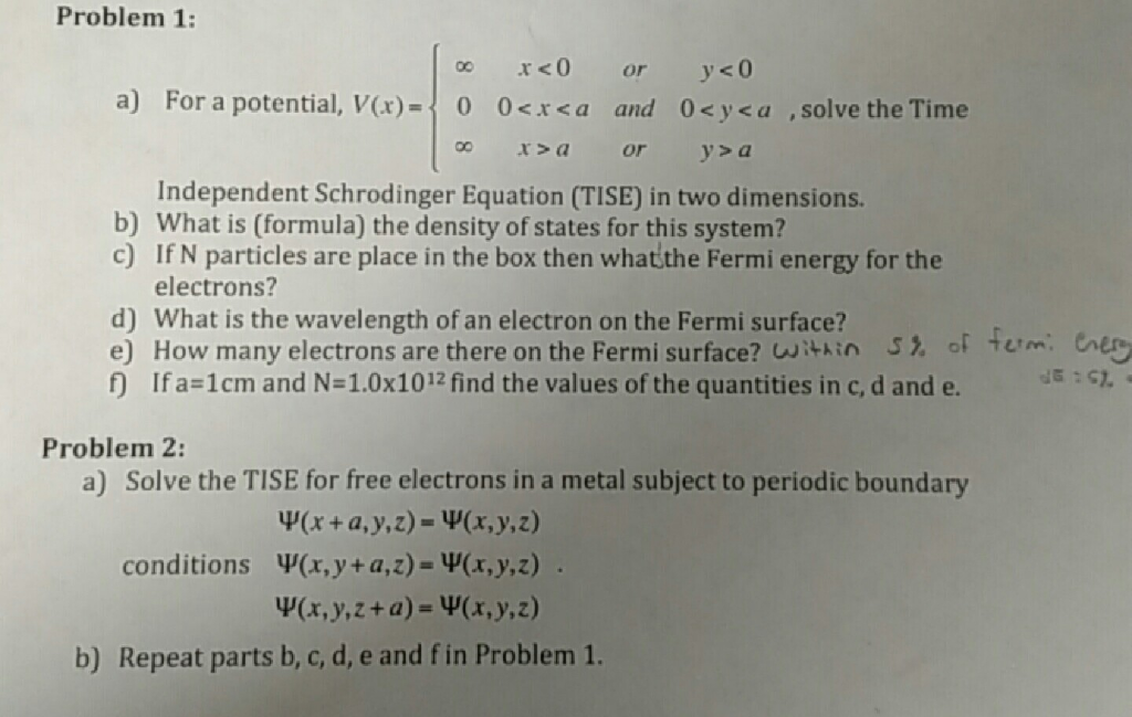 Solved a. Solve the Time independent Schrodinger equation | Chegg.com