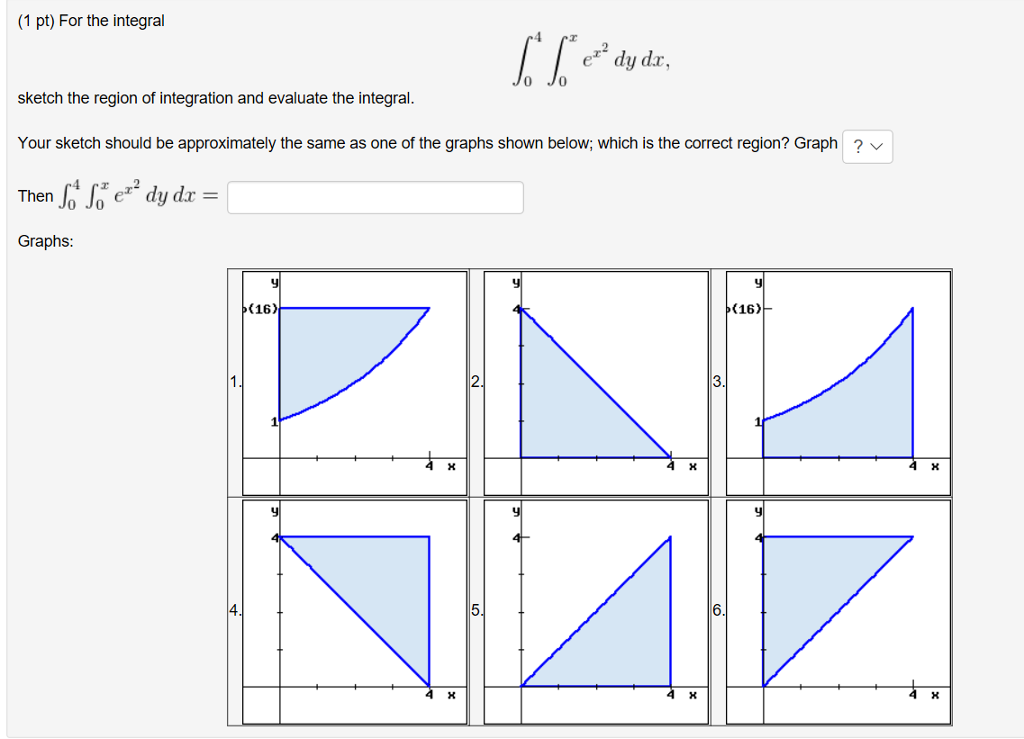 Solved (1 pt) For the integral e dy dx Jo Jo sketch the | Chegg.com