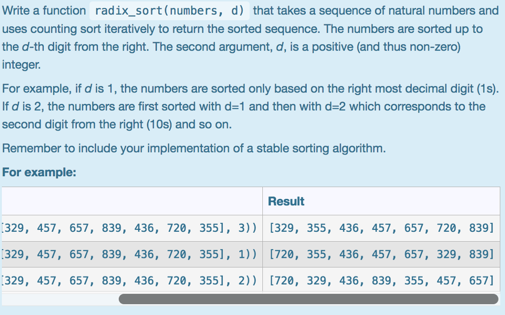 Solved Write a function radix_sort (numbers, d) that takes a | Chegg.com