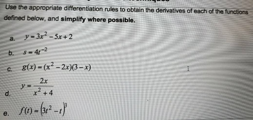 Solved Use the appropriate differentiation rules to obtain | Chegg.com