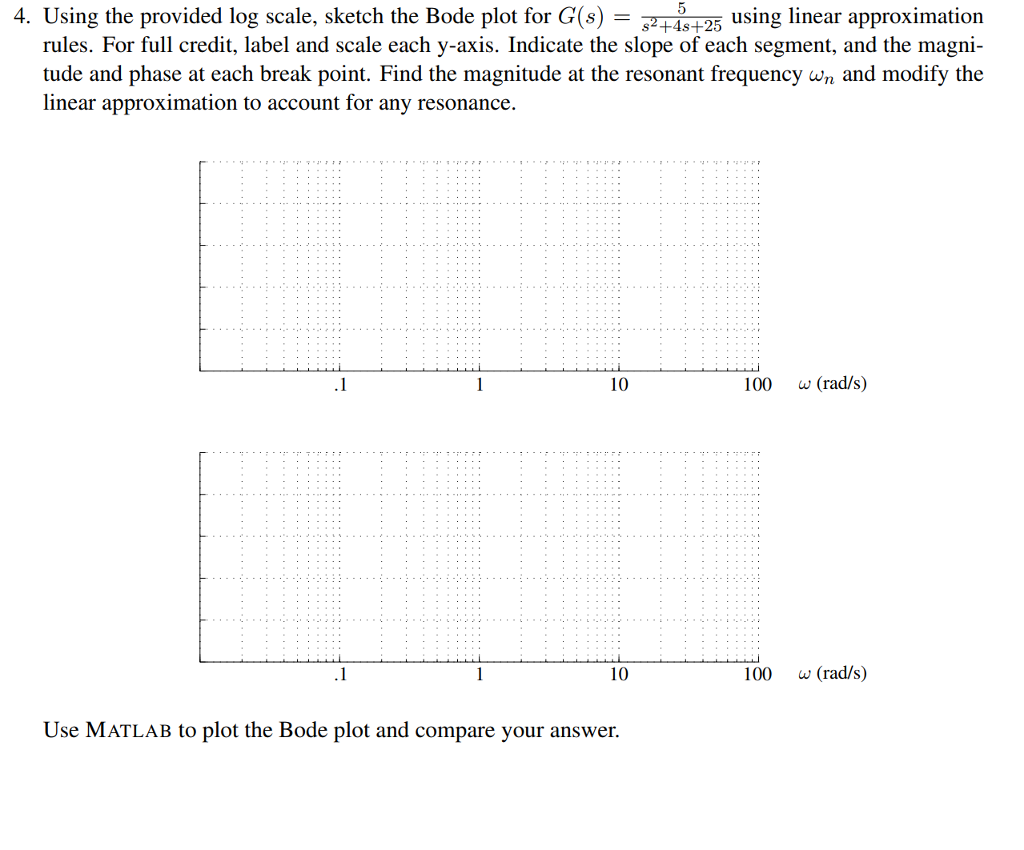 Solved 4. Using the provided log scale, sketch the Bode plot | Chegg.com