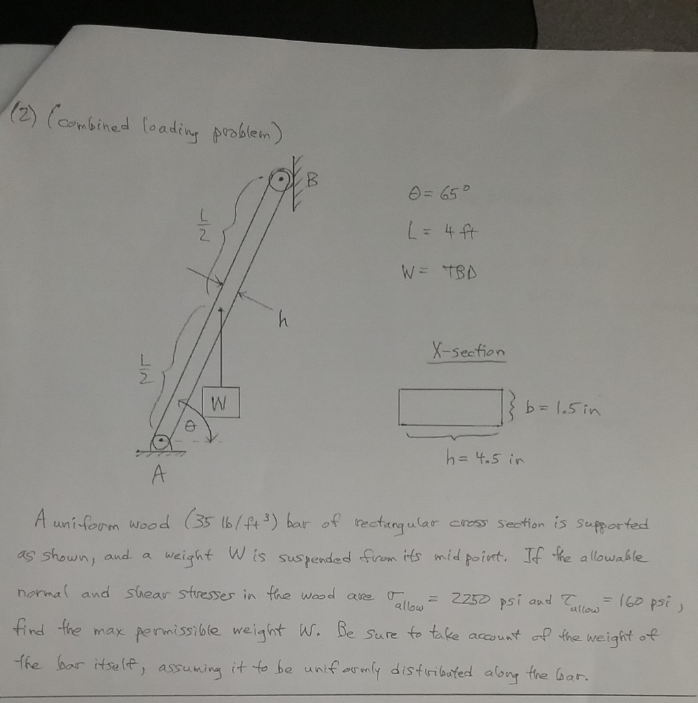 Combined loading problem A uniform wood (35 lb/ft^3) | Chegg.com
