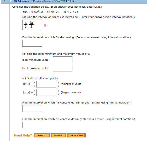 Solved 5. +017.14 points | Previous Answers SCalcET8 4.3.014 | Chegg.com