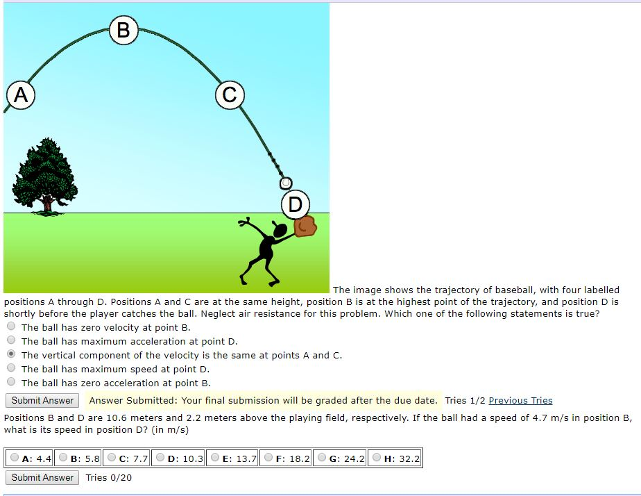 Solved The image shows the trajectory of baseball, with four | Chegg.com