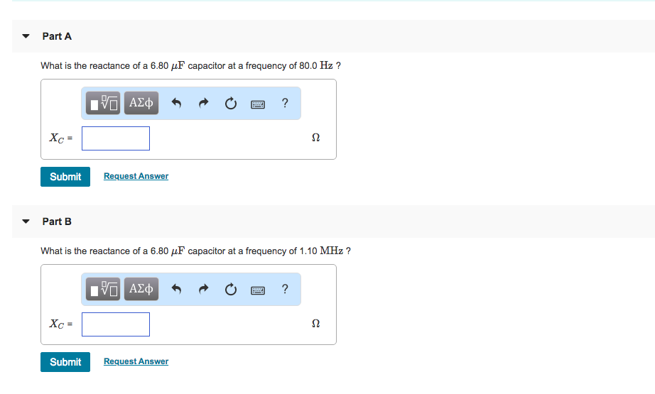 Solved Part A What is the reactance of a 6.80 ?F capacitor | Chegg.com