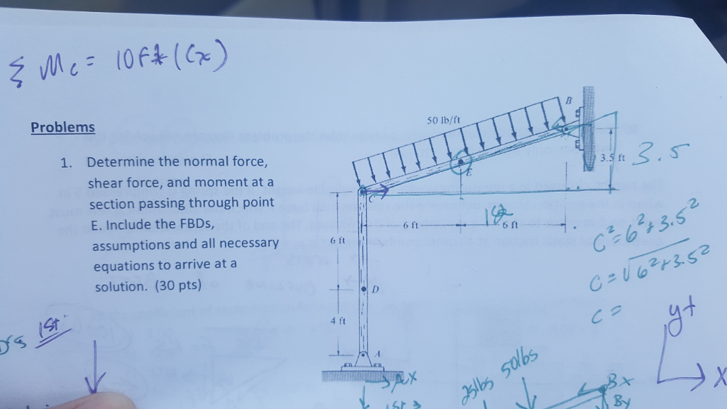 Determine the normal force shear force, and moment at | Chegg.com
