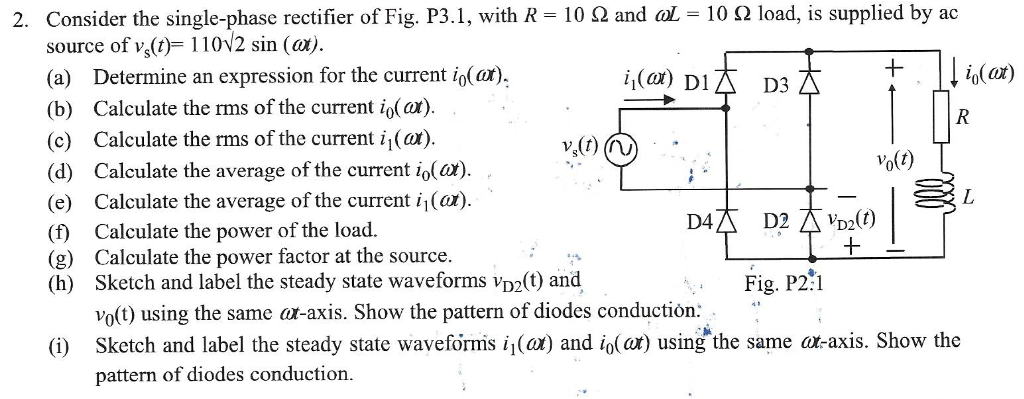 Solved A full-wave diode rectifier with an RL load is | Chegg.com