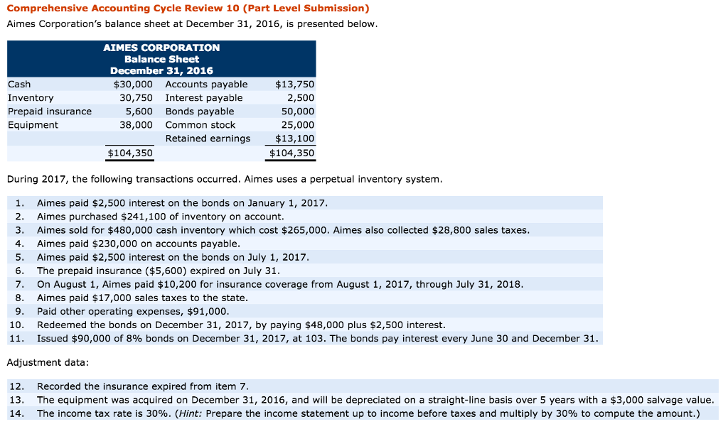 Solved Comprehensive Accounting cycle Review 10 (Part Level | Chegg.com