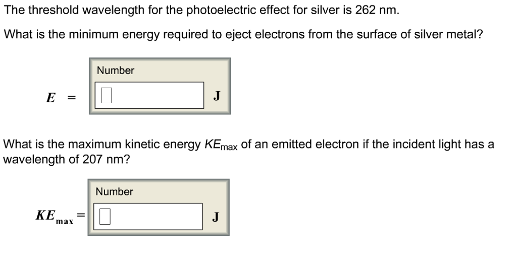 Solved The threshold wavelength for the photoelectric effect | Chegg.com