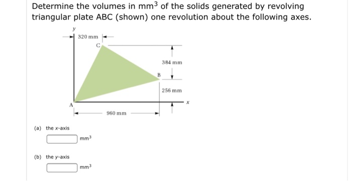 Solved Determine the volumes in mm^3 of the solids generated | Chegg.com