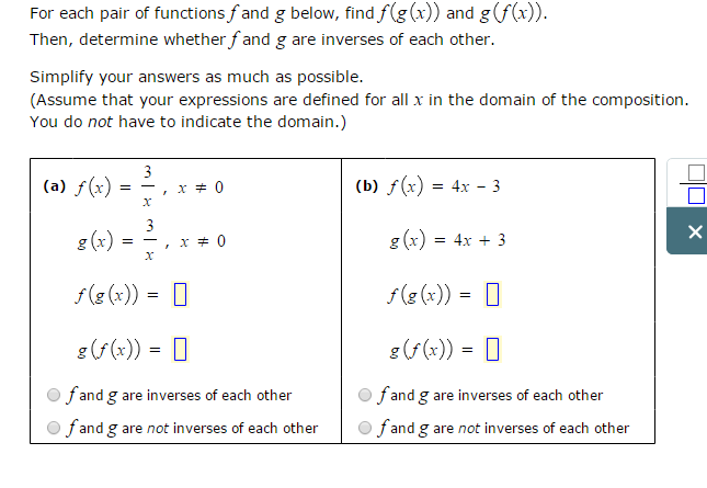 Solved For each pair of functions f and g below, find | Chegg.com