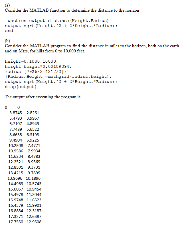 (Solved) - MATLAB The distance to the horizon increases as you climb a ...