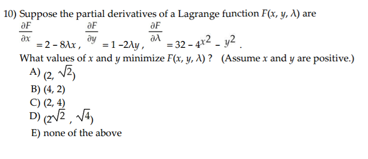 Solved Suppose the partial derivatives of a Lagrange | Chegg.com