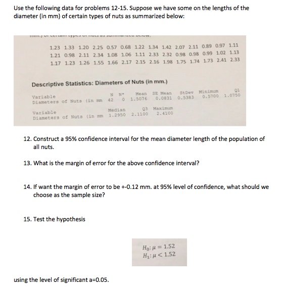 Solved Use the following data for problems 12-15. Suppose we | Chegg.com