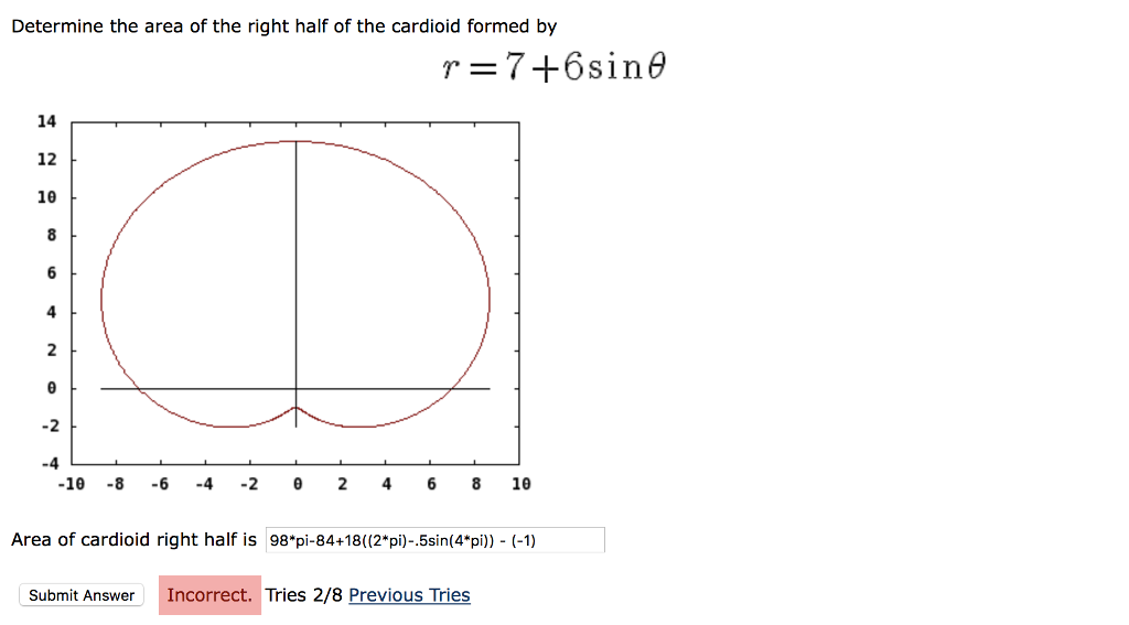 Solved Determine the area of the right half of the cardioid | Chegg.com