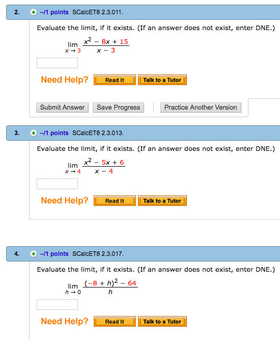 Solved 2 1 Points SCalcET8 2 3 011 Evaluate The Limit If Chegg