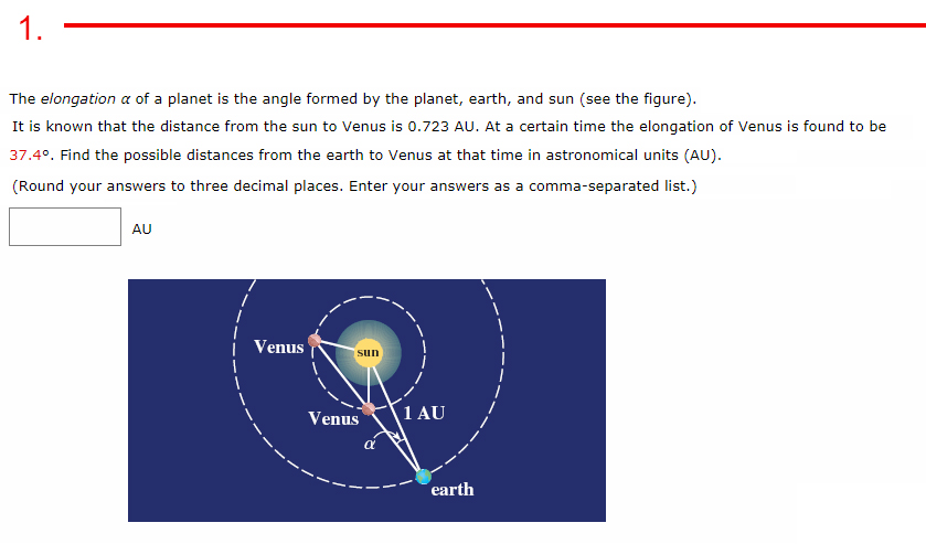 Solved 1. The elongation α of a planet is the angle formed | Chegg.com