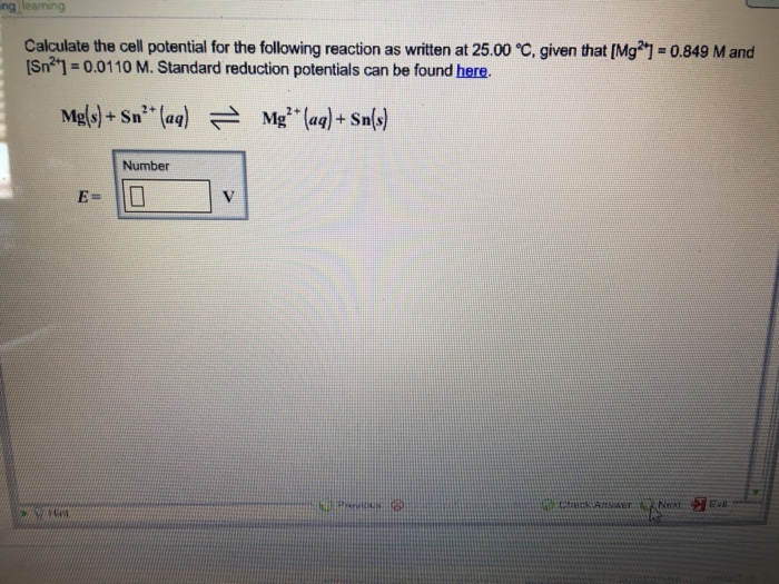 Solved Calculate The Cell Potential For The Following