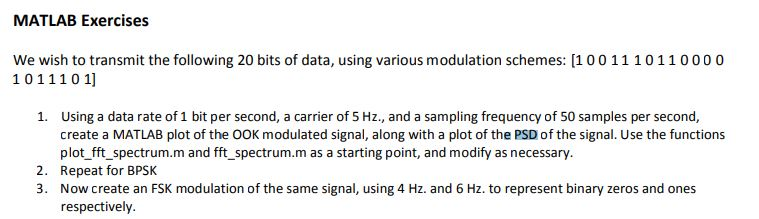 Solved MATLAB Exercises We wish to transmit the following 20 | Chegg.com