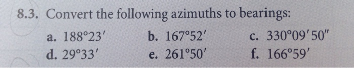 Solved 8.3. Convert the following azimuths to bearings: a. | Chegg.com