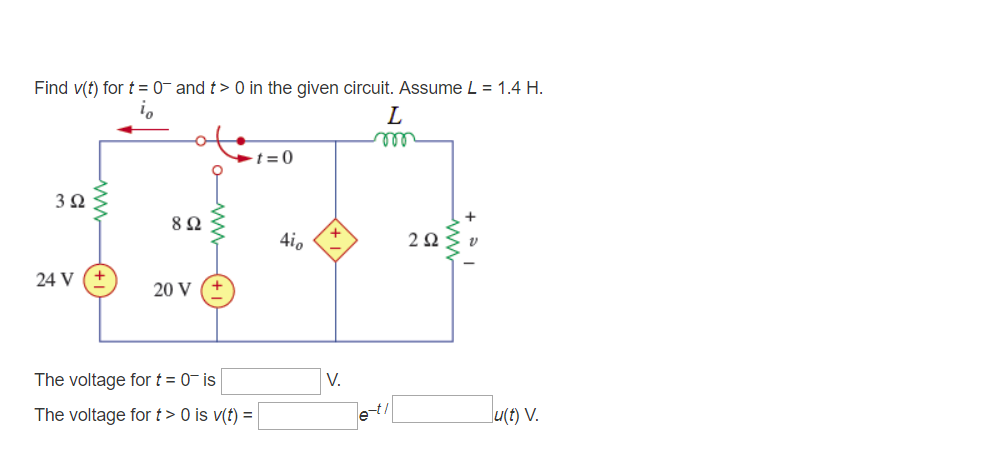 Solved Find v(t) for t= 0-and t > 0 in the given circuit. | Chegg.com