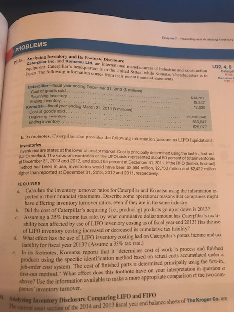 Solved Chapter 7 Reporting and Analyting lnventory PROBLEMS | Chegg.com