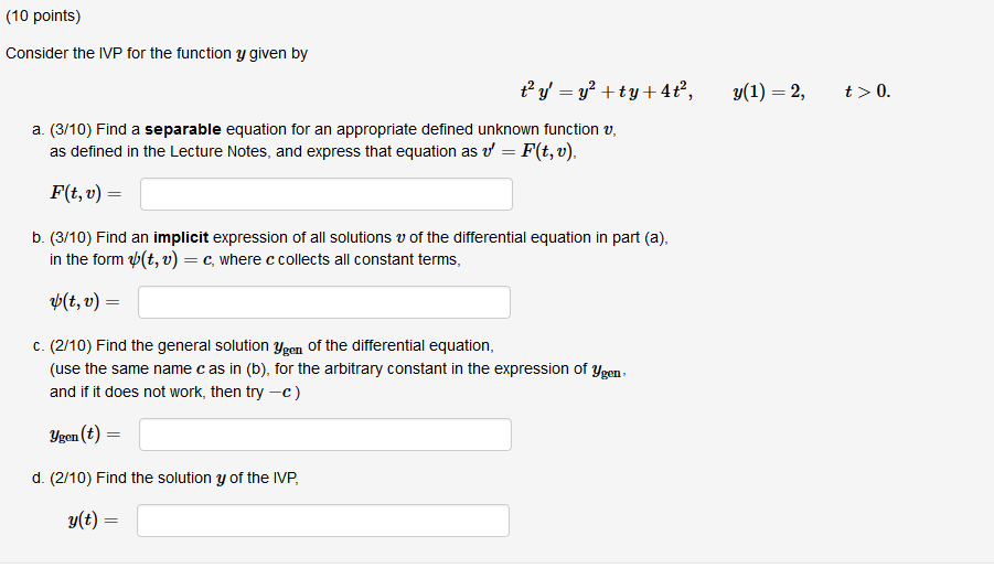 Solved Consider the IVP for the function y given by t^2 y' | Chegg.com