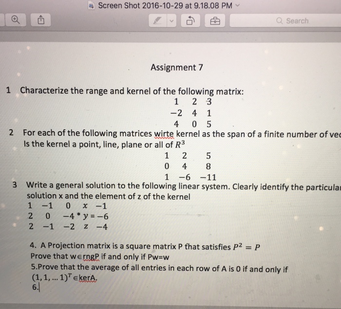 Solved Characterize the range and kernel of the following | Chegg.com