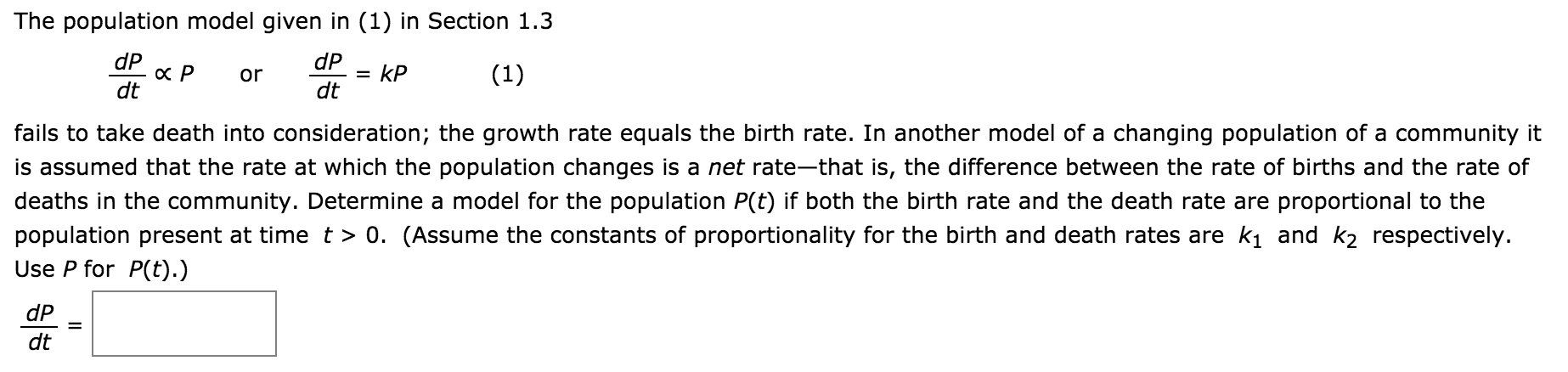 Solved The population model given in (1) in Section 1.3 | Chegg.com