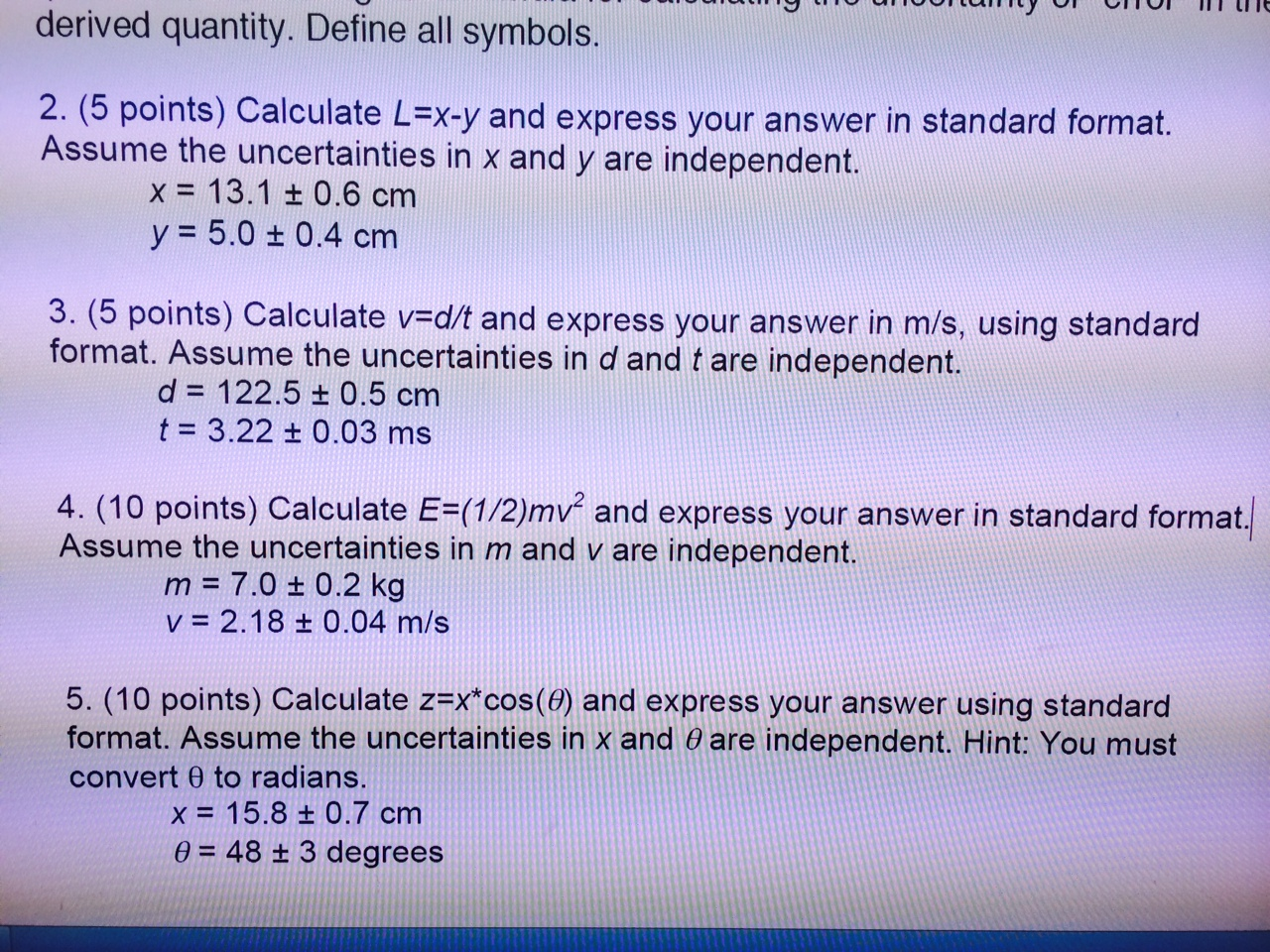 Solved derived quantity. Define all symbols 2. (5 points) | Chegg.com