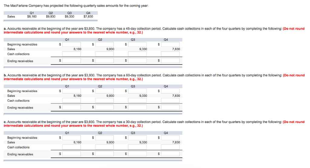 Solved The MacFarlane Company has projected the following | Chegg.com