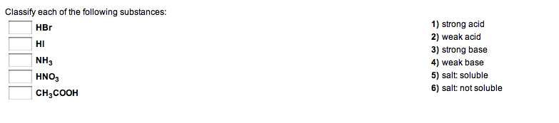 Solved Classify each of the following substances: strong | Chegg.com