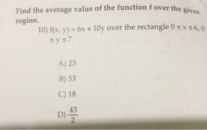 Solved Find the average value of the function f over the | Chegg.com