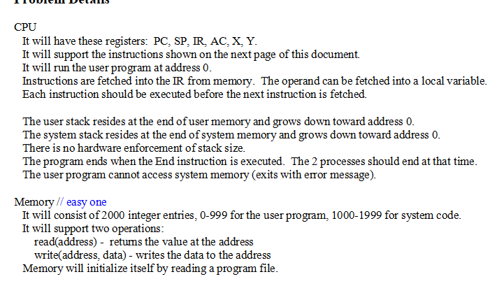 Problem Overview The project will simulate a simple | Chegg.com
