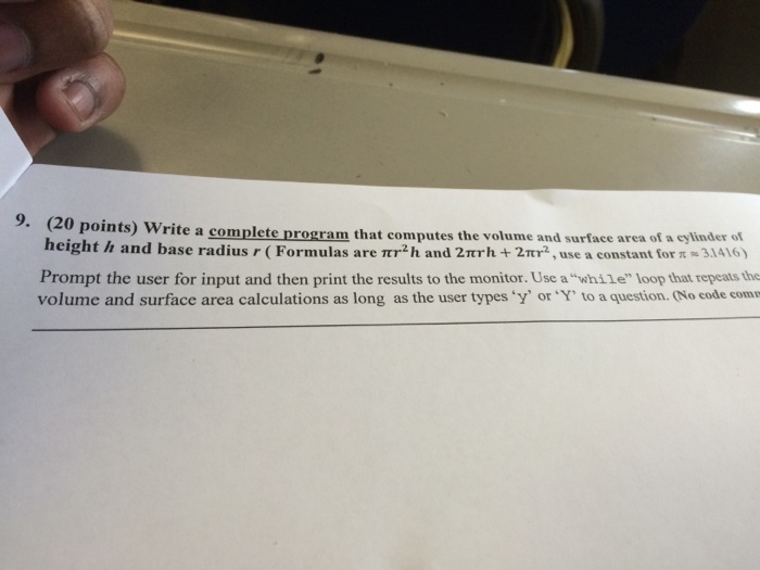 Solved Write a complete program that compute the volume and | Chegg.com