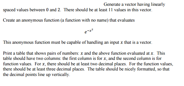 Solved Generate a vector having linearly spaced values | Chegg.com