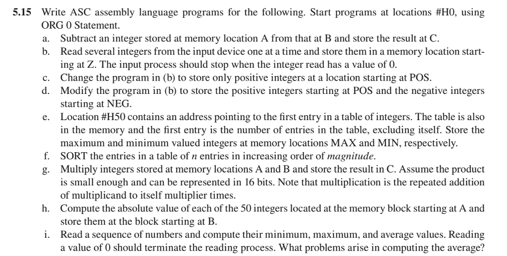 Solved 5.15 Write ASC assembly language programs for the | Chegg.com