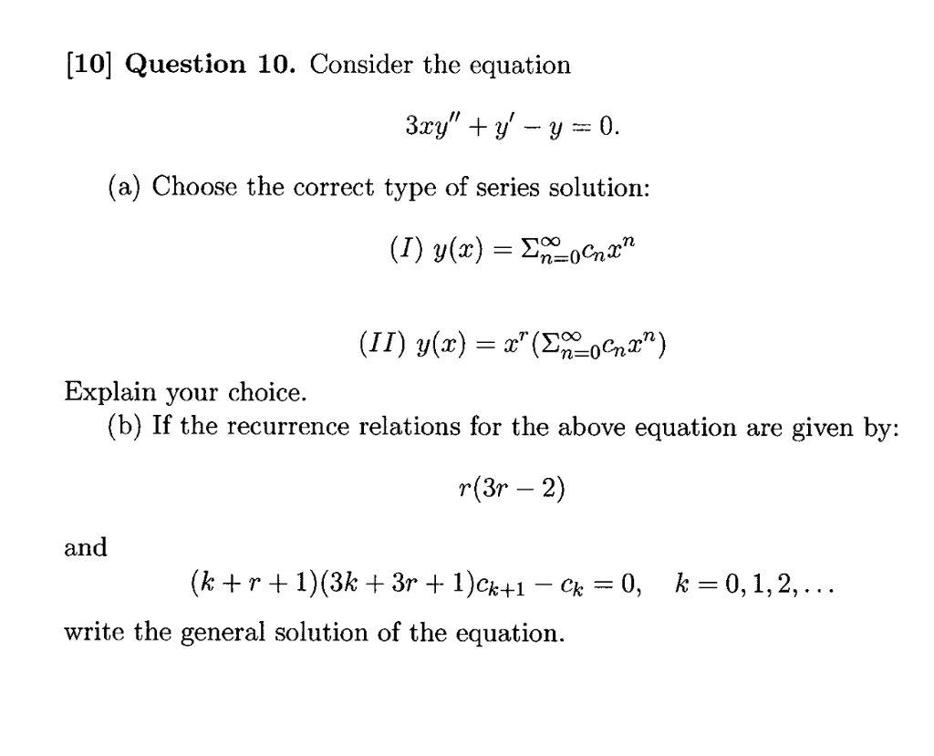 Solved [10] Question 10. Consider the equation (a) Choose | Chegg.com