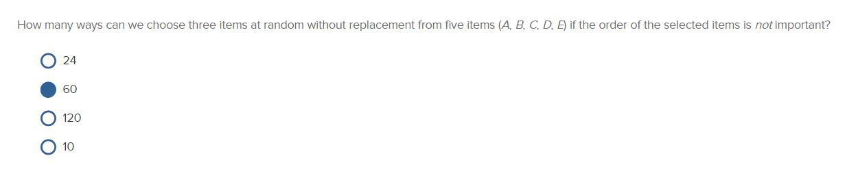 Solved How many ways can we choose three items at random | Chegg.com