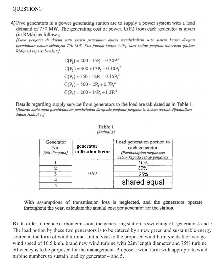 Solved Five generators in a power generating station are to | Chegg.com