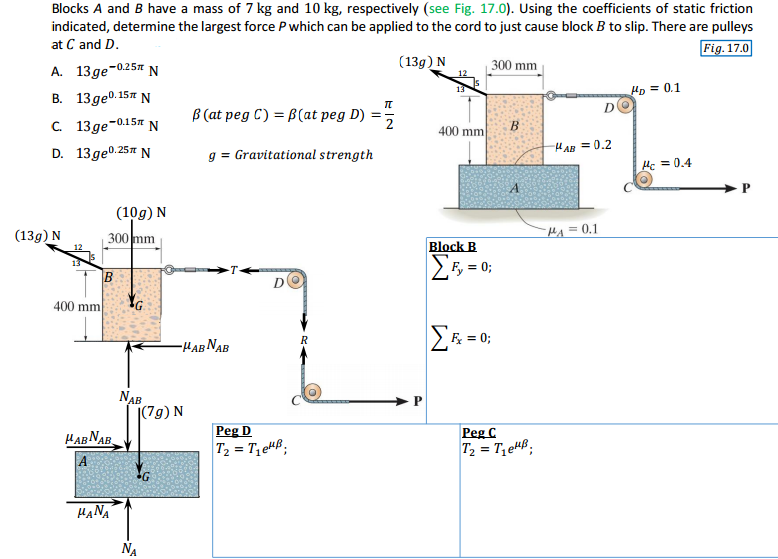 Solved Blocks A and B have a mass of 7 kg and 10 kg, | Chegg.com
