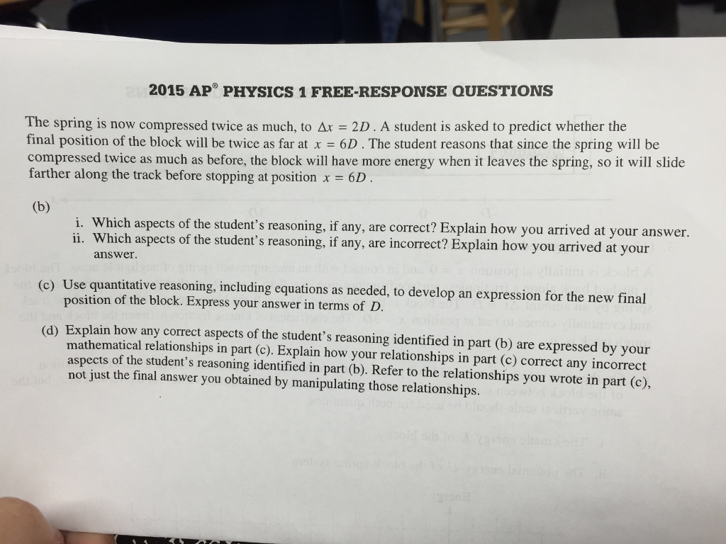 Solved 2015 AP PHYSICs 1 FREE-RESPONSE QUESTIONS The spring | Chegg.com