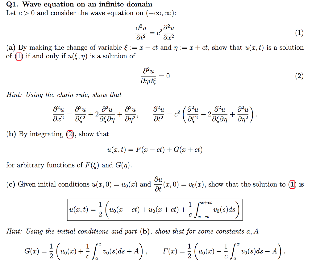 Solved Q1. Wave equation on an infinite domain Let c > 0 and | Chegg.com