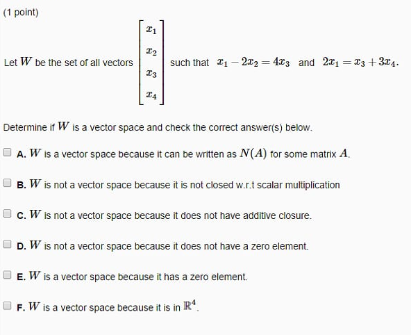 Solved (1 point) T1 T2 T3 24 Let W be the set of all vectors | Chegg.com