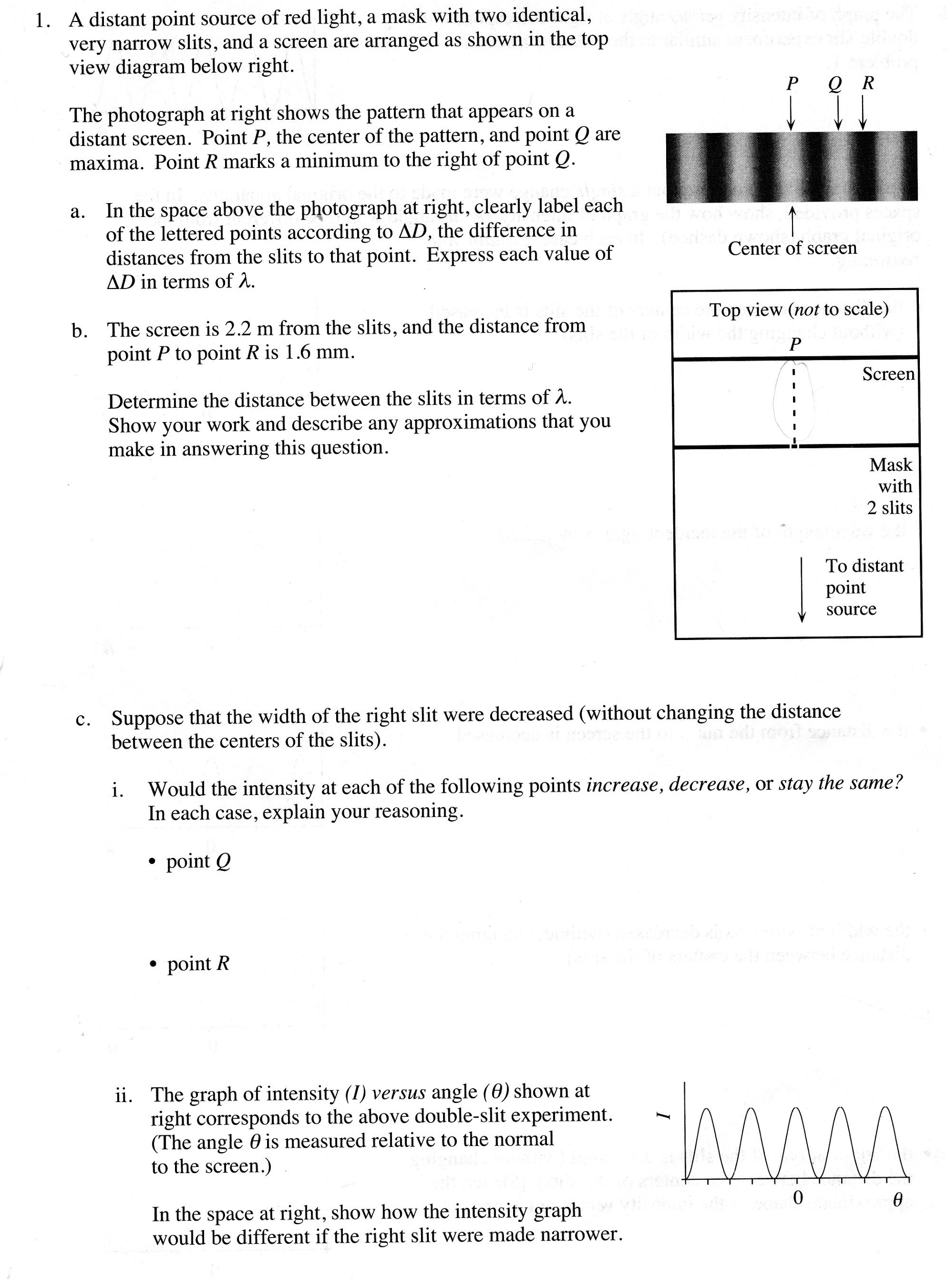 Solved A distant point source of red light, a mask with two | Chegg.com
