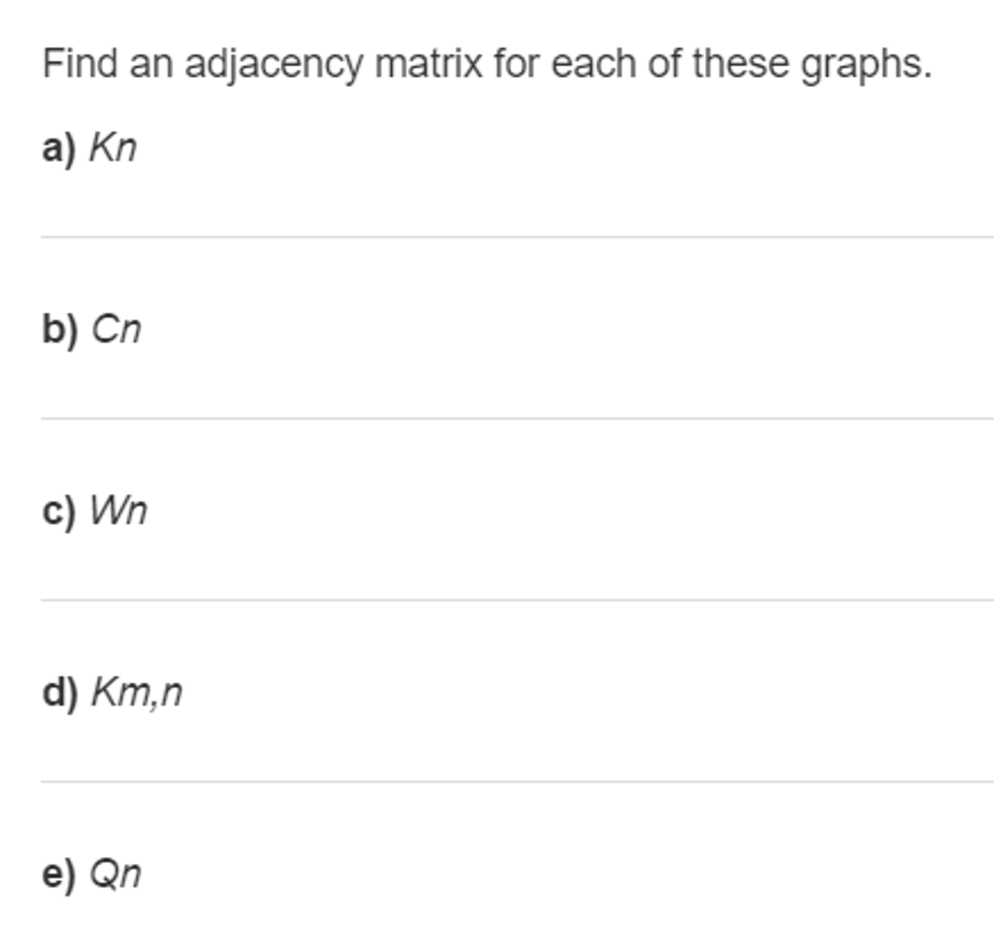 Solved find an adjacency matrix for each of these graphs? | Chegg.com