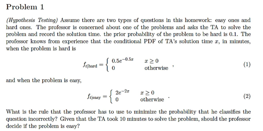 Problem 1 Hypothesis Testing Assume There Are Two Chegg